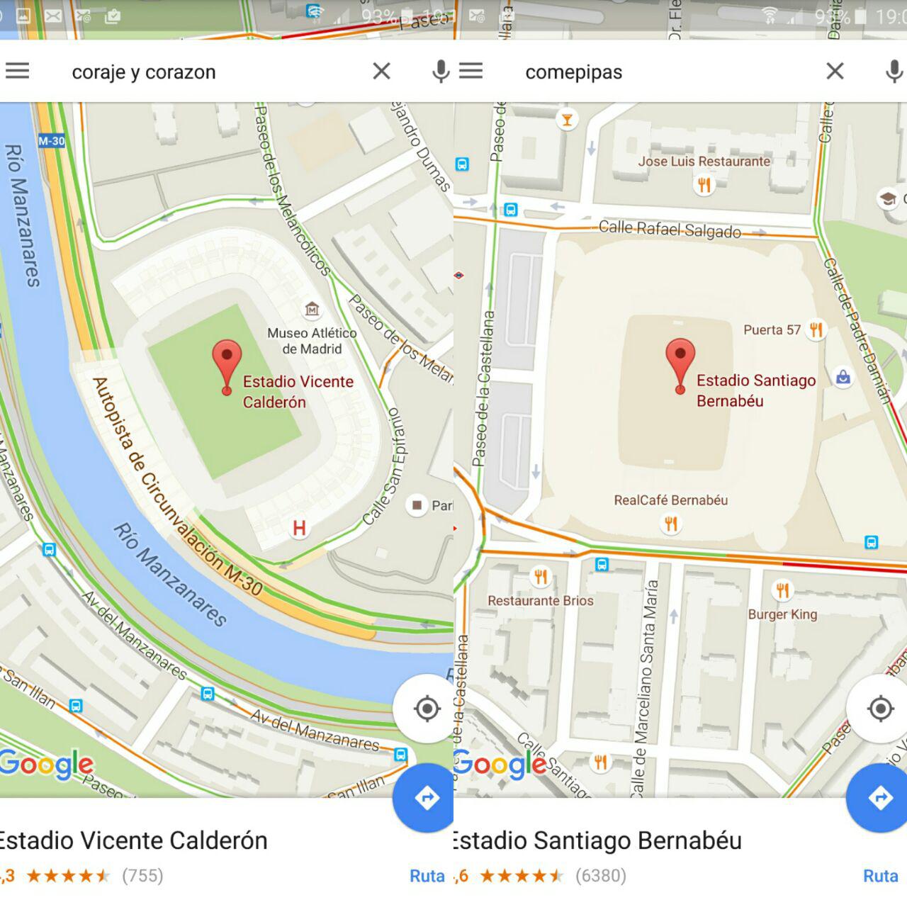 'Trolean' la ubicación oficial del Santiago Bernabéu en Google Maps
