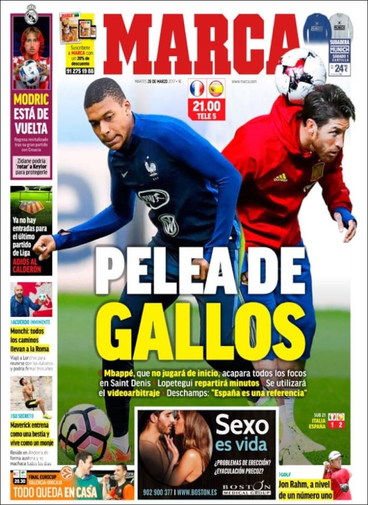 Les Unes des journaux sportifs en Espagne du 28 mars 2017 - BeSoccer