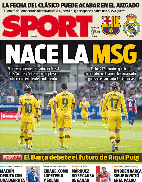 les Unes des journaux sportifs en Espagne du 21 octobre 2019