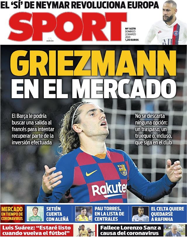 As capas da imprensa esportiva de 22 de março de 2020 - BeSoccer